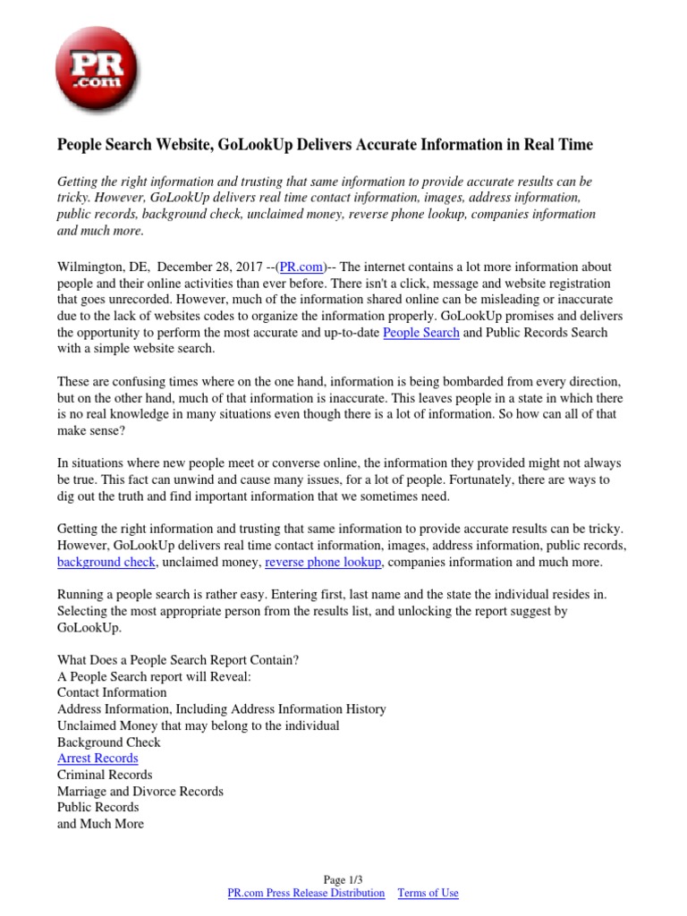 People Search Website, GoLookUp Delivers Accurate Information in Real ...