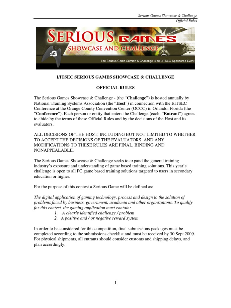 2024 Serious Games Challenge Rules | PDF | Classified Information | Justice