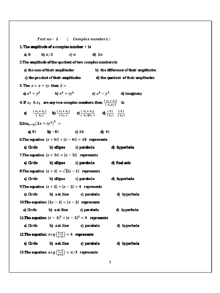 Complex Numbers and Analytic Functions: An Assessment of Key Concepts ...