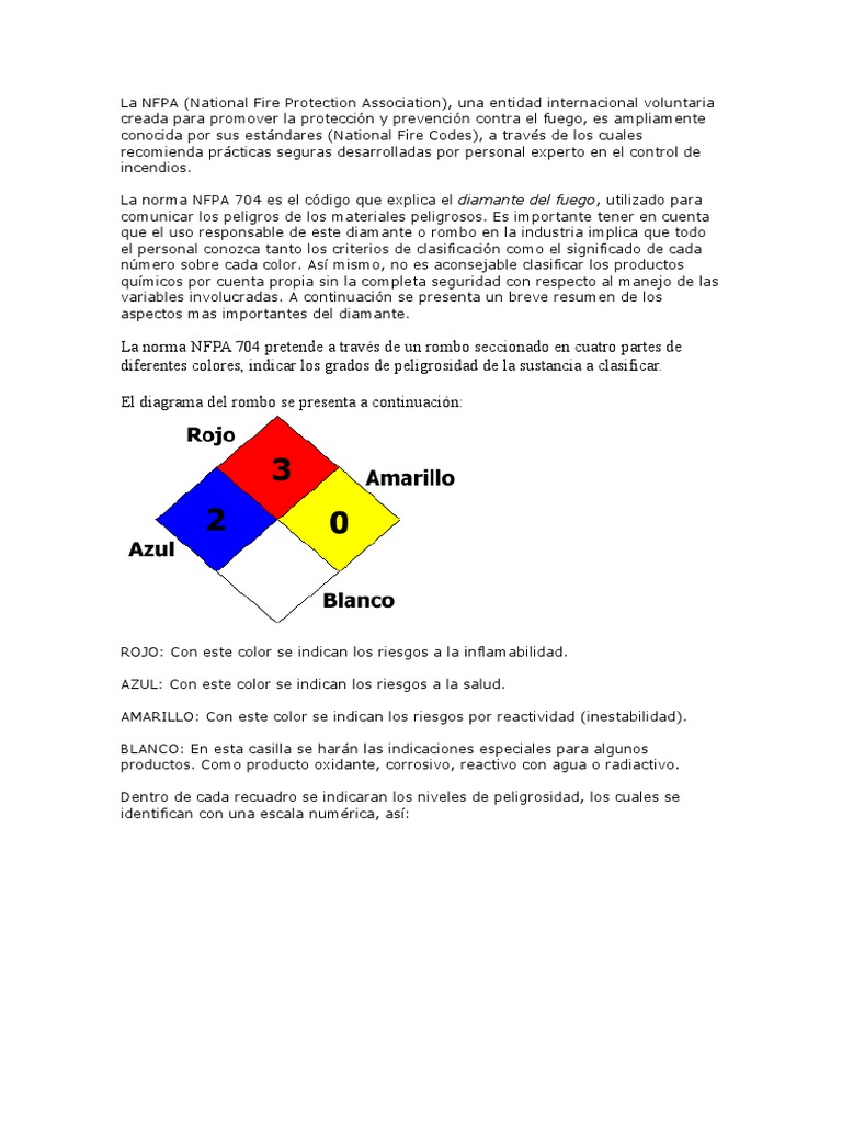 Explicación del diamante del fuego según la norma NFPA 704 | PDF ...