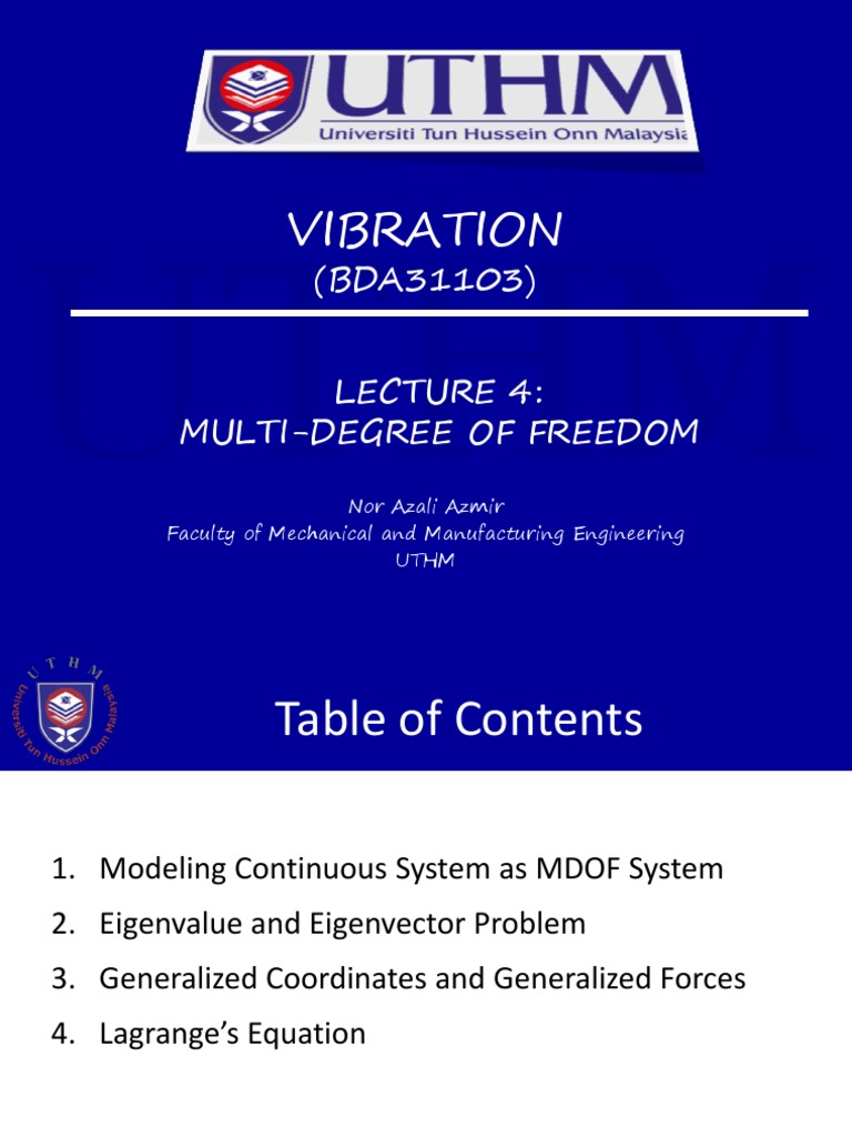 Vibration: (BDA31103) Multi-Degree of Freedom | PDF | Algebra | Physics