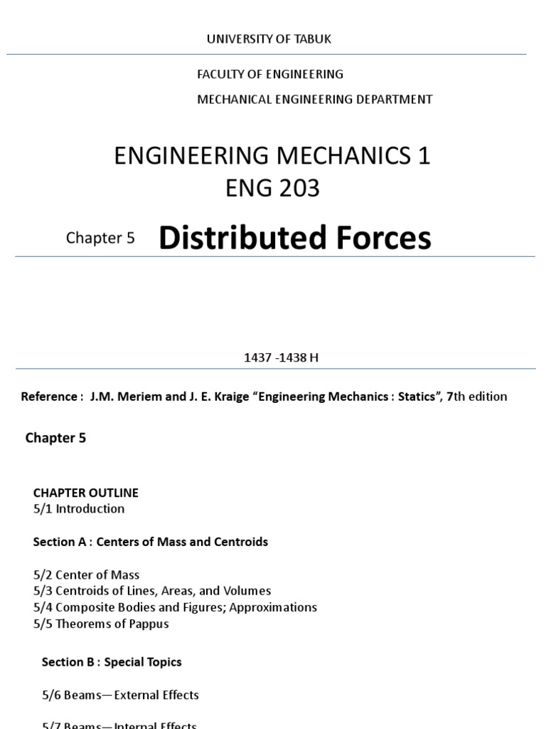 Distributed Forces | PDF | Center Of Mass | Bending