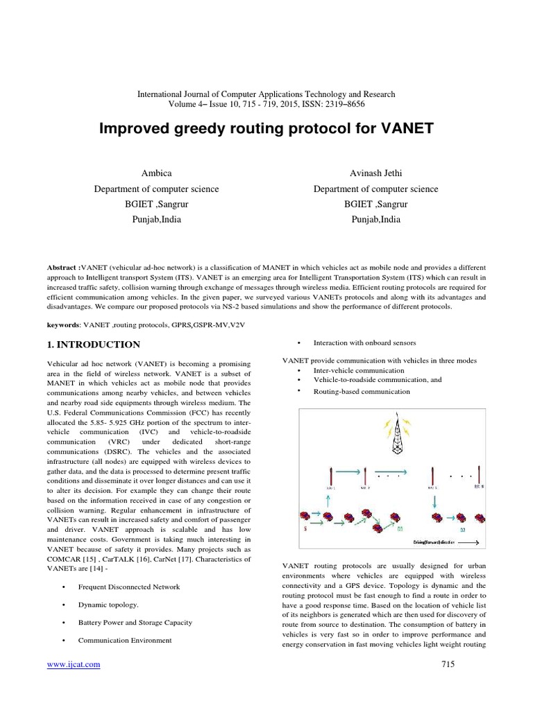 Improved Greedy Routing Protocol For VANET | PDF | Routing | Wireless Ad Hoc Network
