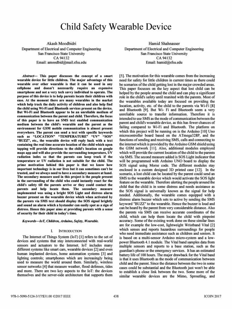 Child Safety Wearable Device | PDF | Arduino | General Packet Radio Service