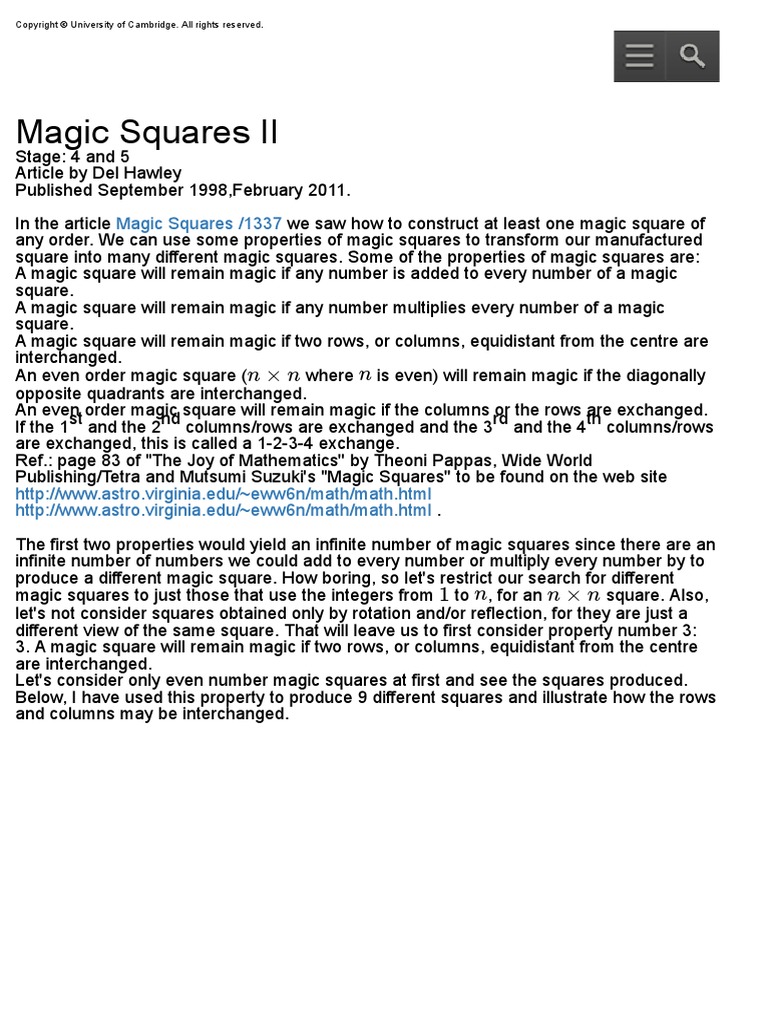 Magic Squares II | PDF | Algebra | Numbers