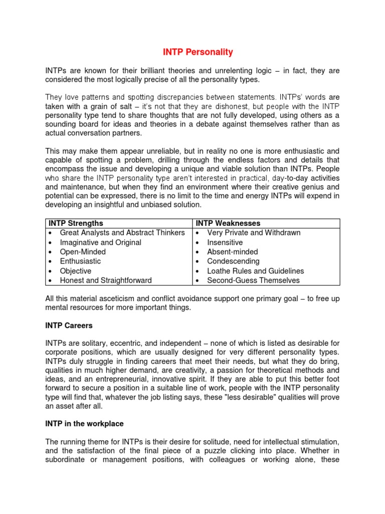 INTP | PDF | Personality Type | Theory