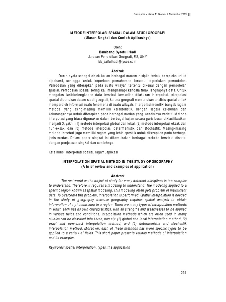 Metode Interpolasi Spasial Dalam Studi Geografi | PDF