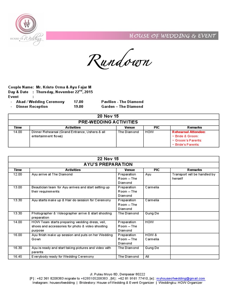 Rundown PDF | PDF | Bride | Wedding