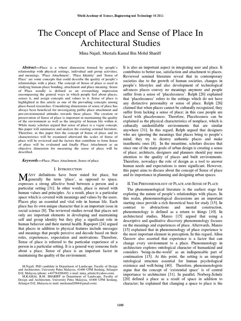 The Concept of Place and Sense of Place | PDF | Attachment Theory ...