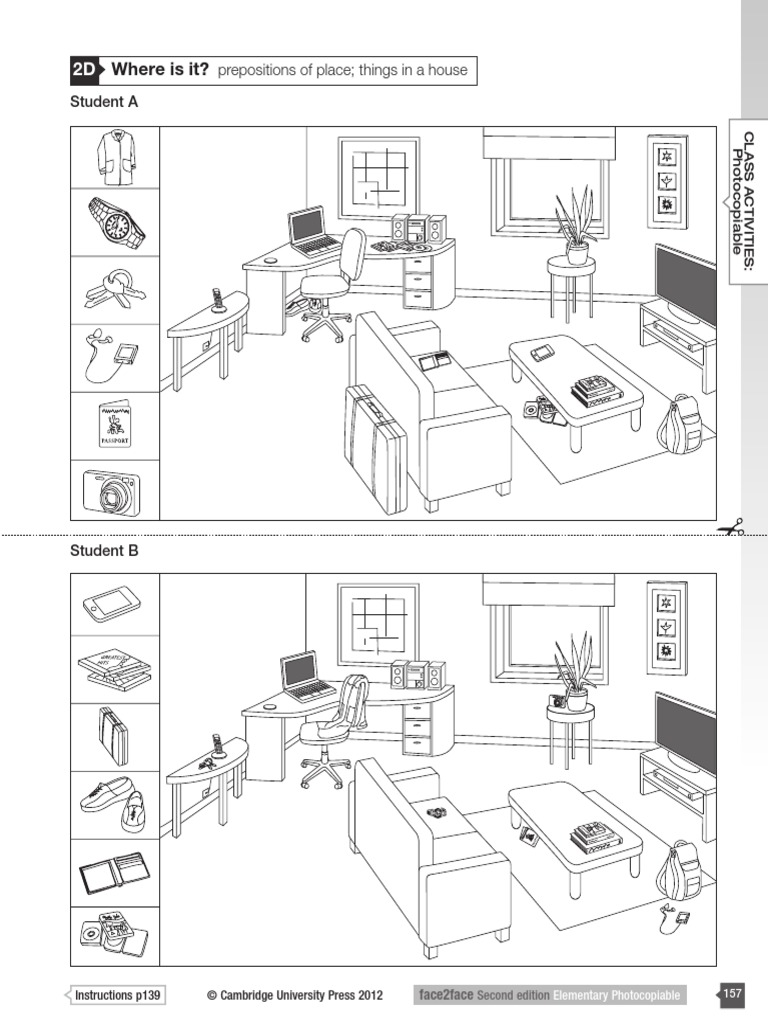 Where Is It?: Prepositions of Place Things in A House Student A | PDF