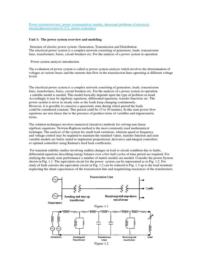 Unit 1: The Power System Overview and Modeling | PDF | Electric Power ...