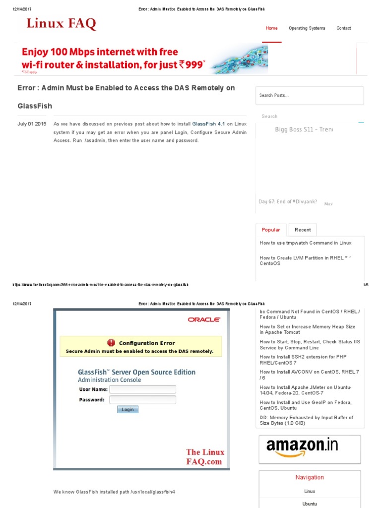 Error - Admin Must Be Enabled To Access The DAS Remotely On GlassFish | PDF | System Software ...
