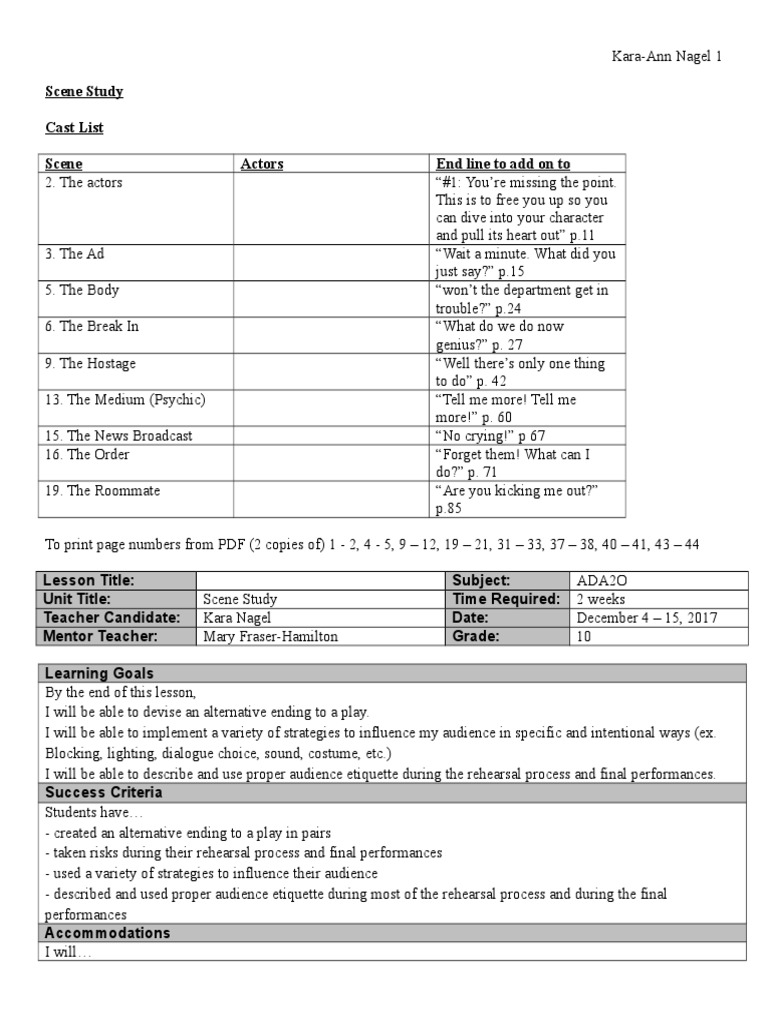 Grade 10 Scene Study Drama Plan | PDF | Improvisational Theatre | Theatre
