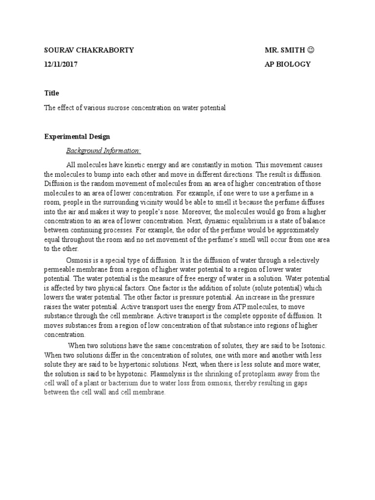 Osmosis and Water Potential Lab Analysis | PDF | Osmosis | Diffusion