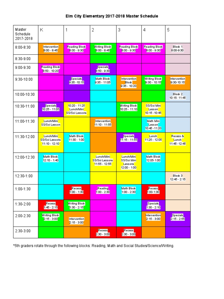 Elm City Elementary 2017-2018 Schedule | PDF