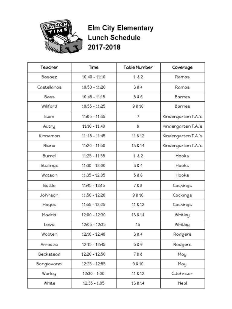 Revised Ece Lunch Schedule 2017-18 | PDF
