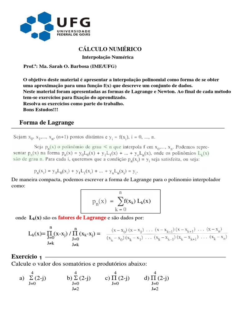Interpolação e Exercícios | PDF | Análise numérica | Cálculo