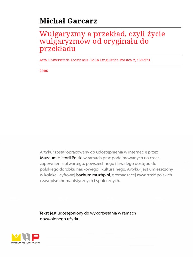 Garcarz - Wulgaryzmy A Przeklad | PDF
