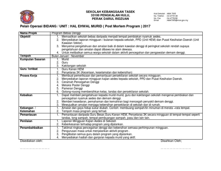 Post Mortem Program Aedes 2017 | PDF