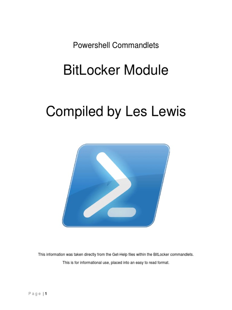 Powershell Commandlets Bitlocker Module Pdf Parameter Computer Programming Key