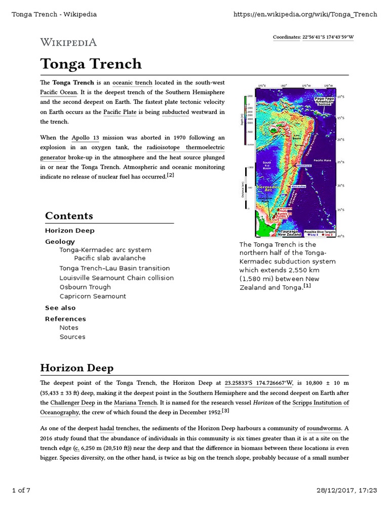 Tonga trench plate boundary