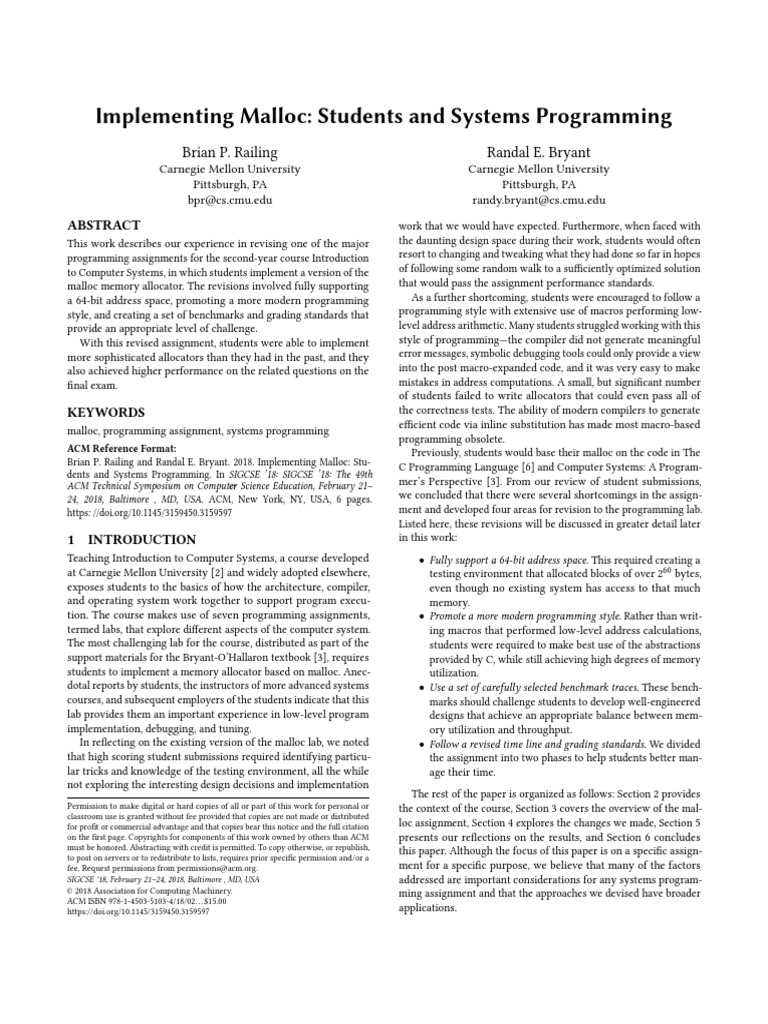 Sigcse 18 Pdf C Programming Language Pointer Computer Programming 6218