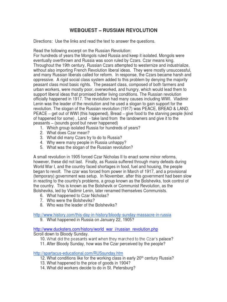 Webquest - Russian Revolution | PDF | Russian Revolution | Soviet Union
