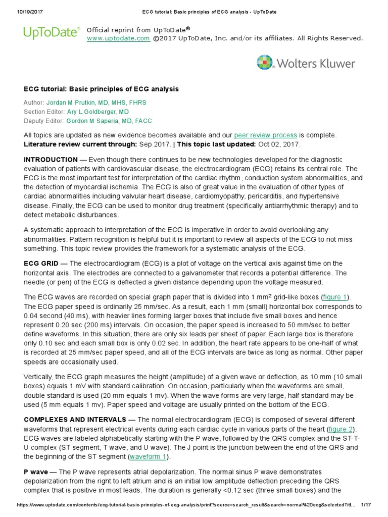 ECG Tutorial - Basic Principles of ECG Analysis - UpToDate | PDF ...