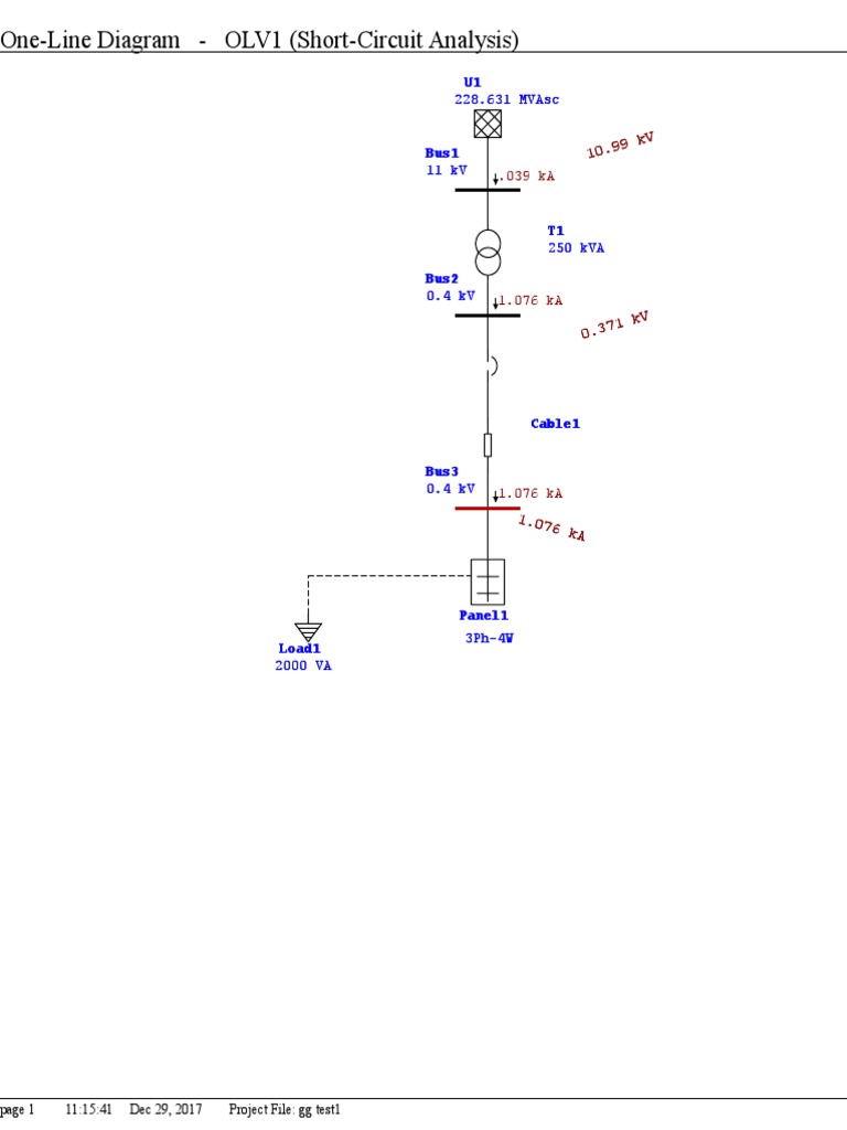 One-Line Diagram - Olv1 (Short-Circuit Analysis) : U1 228.631 Mvasc 228 ...