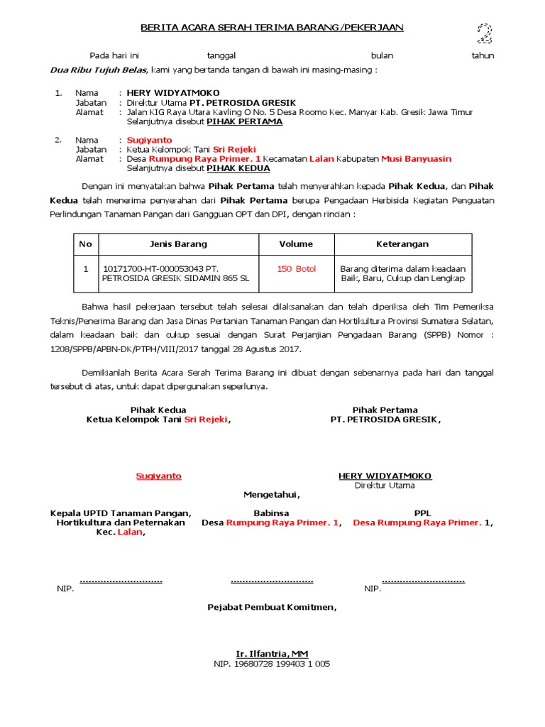 Berita Acara Serah Terima Barang | PDF