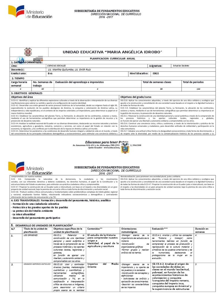 Planificacion CURRICULAR ANUAL 8vo | PDF | Américas | Interculturalidad