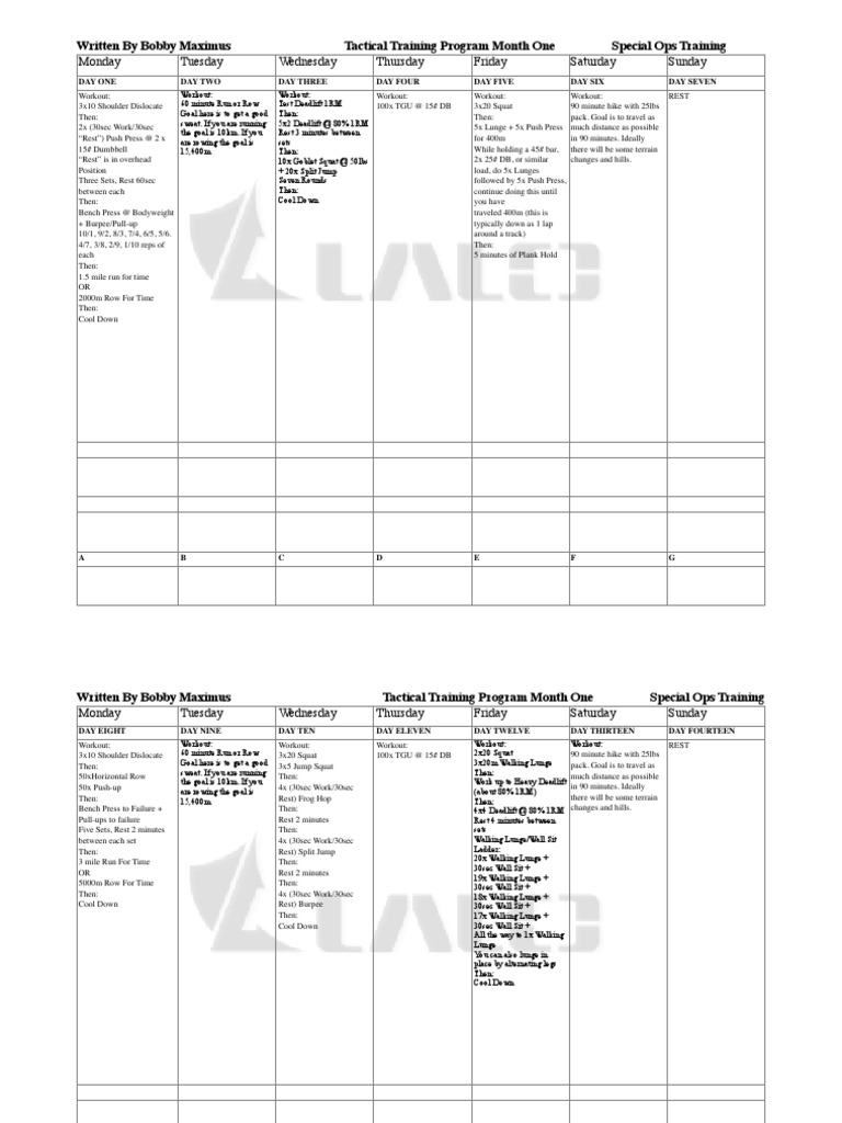 Tactical Training Month One | PDF | Athletic Sports | Self Care