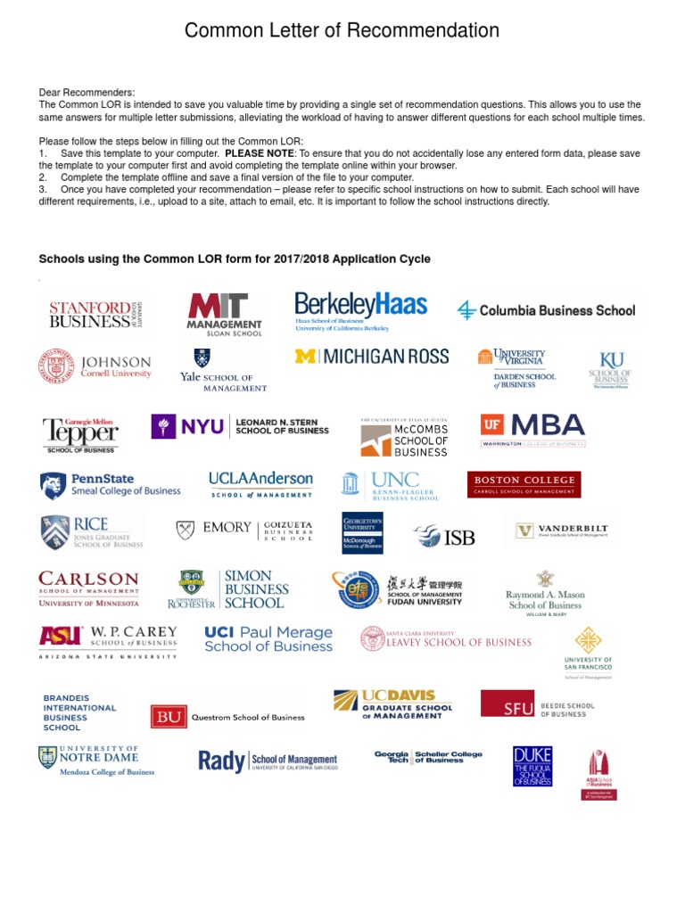 Common Letter of Recommendation Template Dec17 | PDF | Competence ...