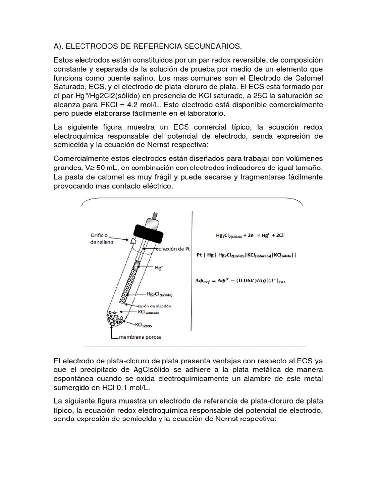 Electrodos de Referencia: Calomel y Plata/Cloruro | PDF | Electroquímica | Física Aplicada e ...
