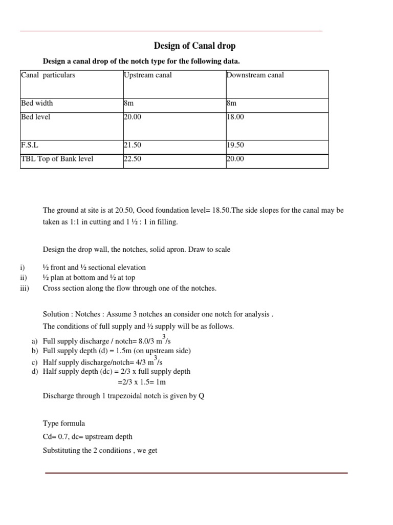 Canal Drop Design and Notch Analysis | PDF | Civil Engineering | Nature