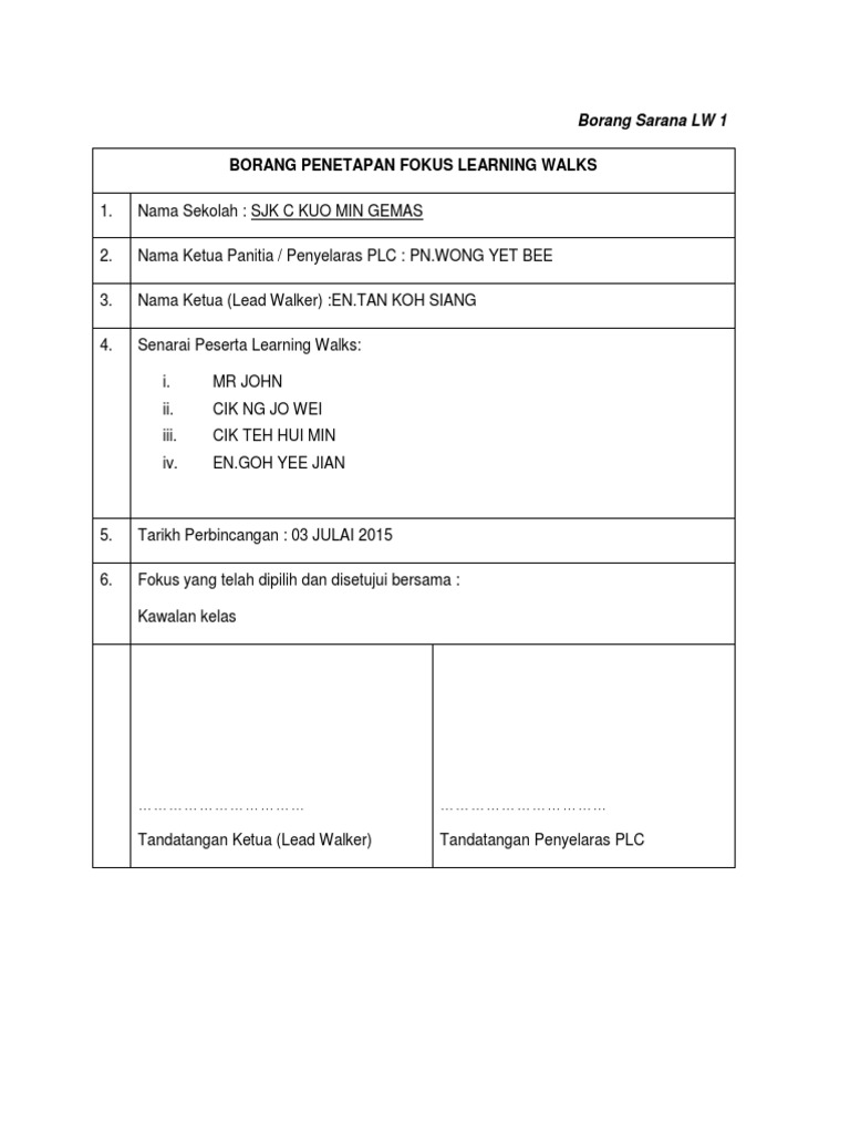 Borang Sarana LW 1 | PDF