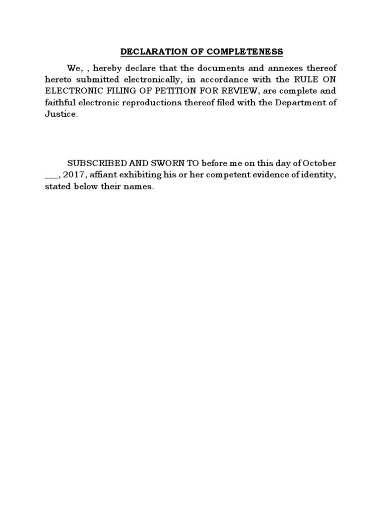 Declaration of Completeness | PDF
