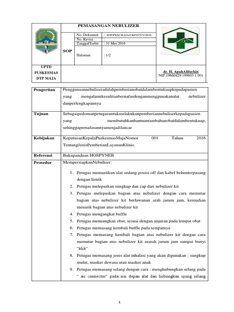 SOP Pemasangan Nebulizer | PDF