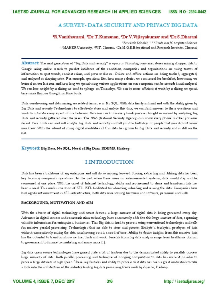 A Survey - Data Security and Privacy Big Data | PDF | Apache Hadoop ... A Survey - Data Security and Privacy Big Data | PDF | Apache Hadoop ...