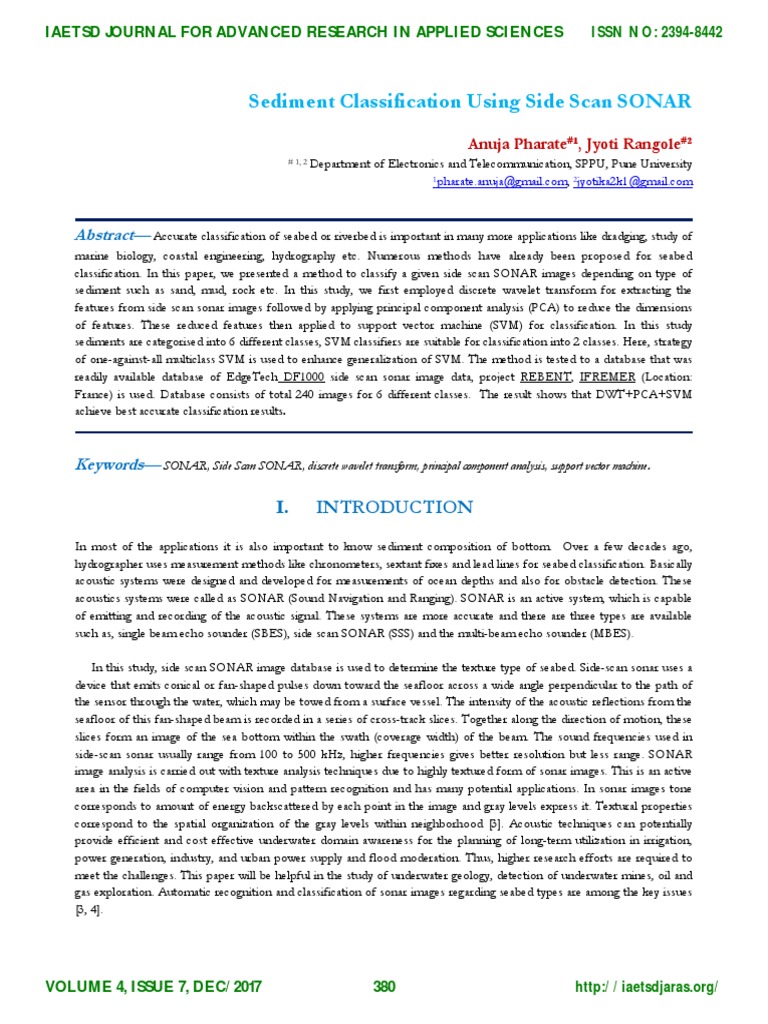 Sediment Classification Using Side Scan Sonar Pdf Sonar Wavelet