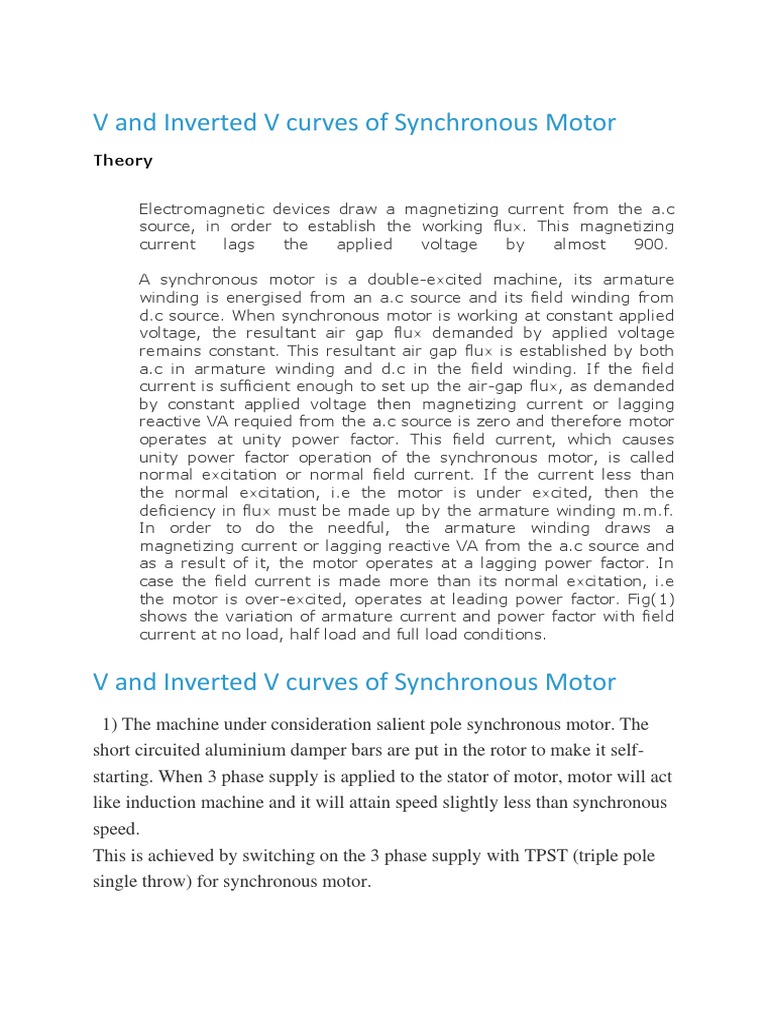 V and Inverted V Curves of Synchronous Motor | PDF | Electrical Engineering | Electromagnetism