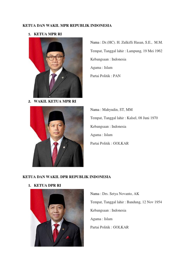 Ketua Dan Wakil MPR Republik Indonesia | PDF | Ilmu Sosial | Sains & Matematika