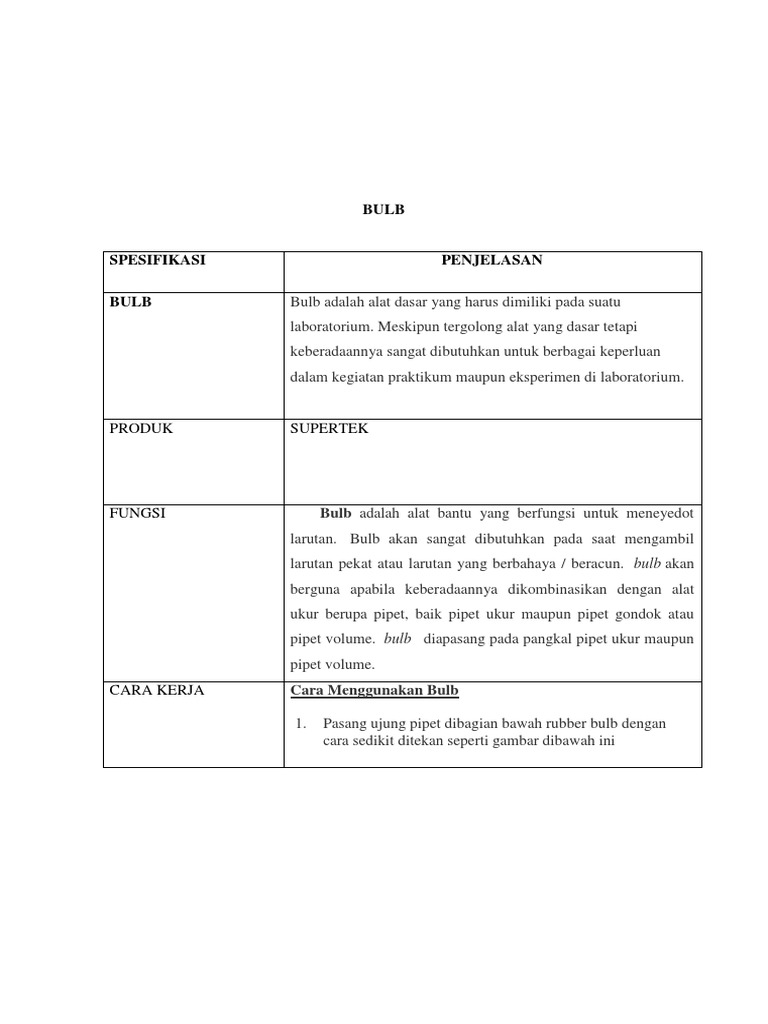 Cara Kerja dan Fungsi Bulb Laboratorium | PDF