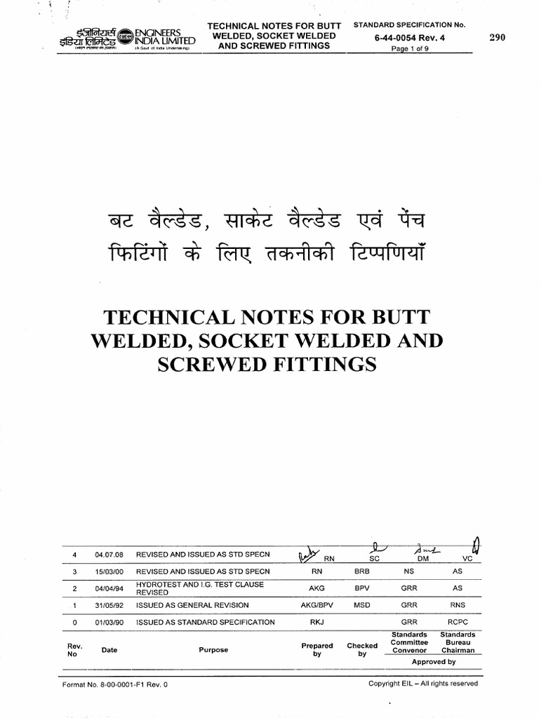 EIL Technical Notes For Pipe Fittings | PDF