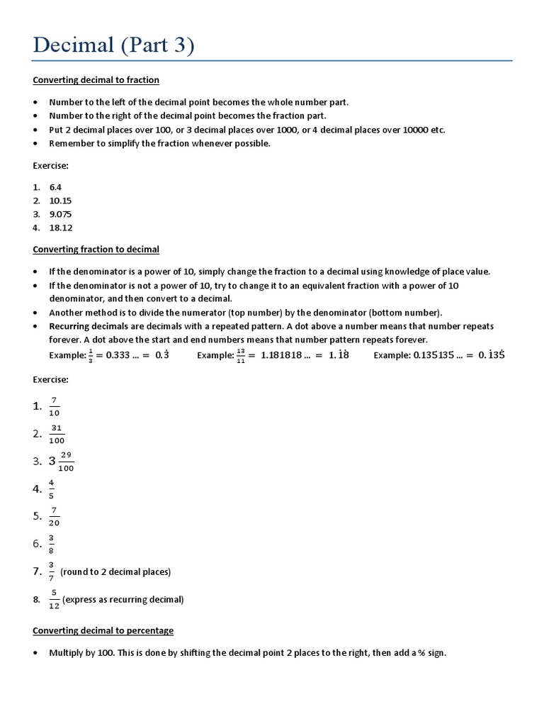 Decimal (Part 3) | PDF | Decimal | Fraction (Mathematics)