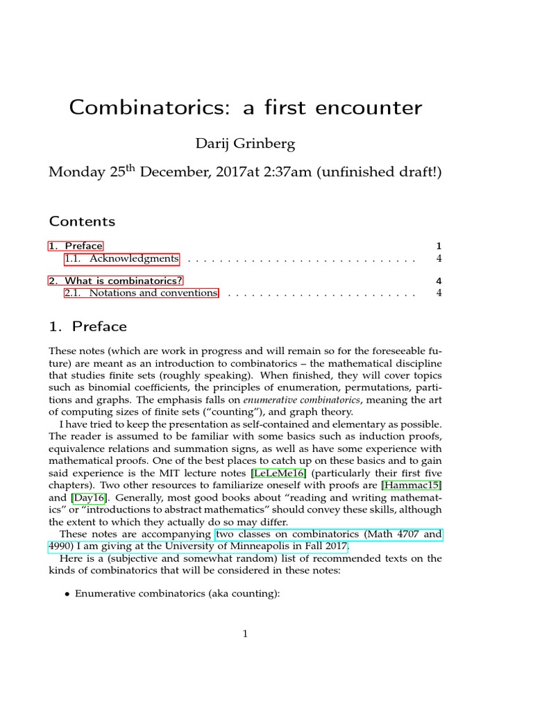 An Introduction To Enumerative Combinatorics Notes On Counting Finite Sets Pdf