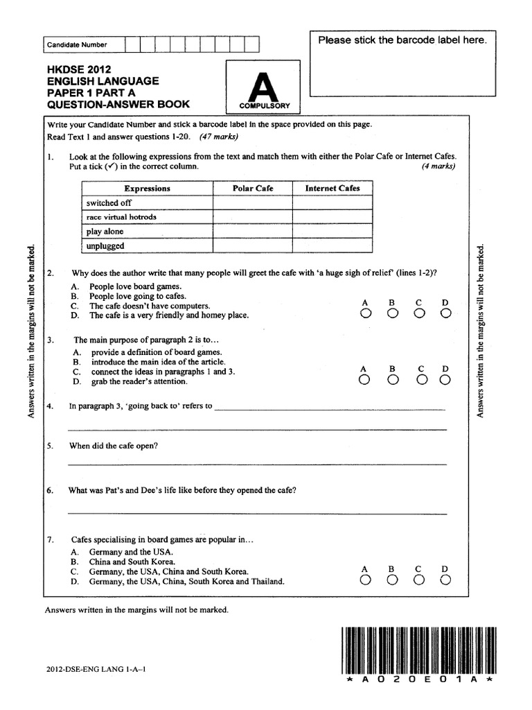 2012 DSE English Language Paper 1 | PDF