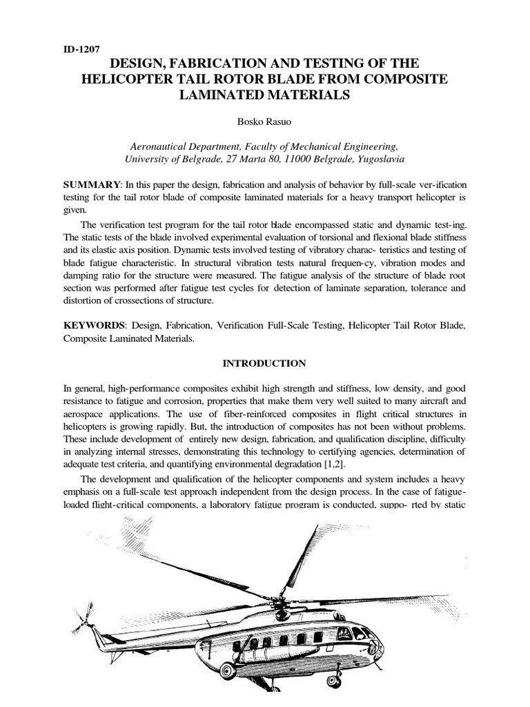 Helicopter Tail Rotor Blade Design Testing | PDF | Fiberglass ...