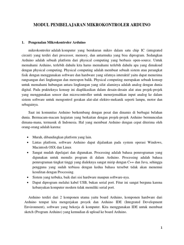 Memahami Dasar Mikrokontroler Arduino | PDF