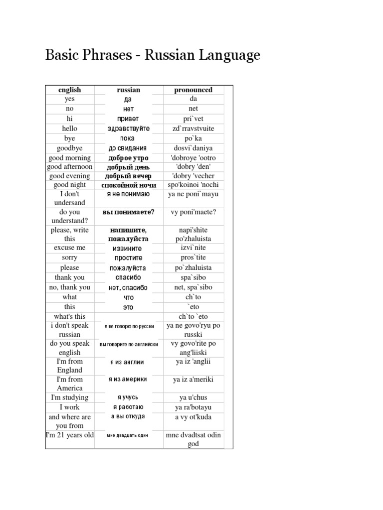 Basic Phrases Russian | PDF
